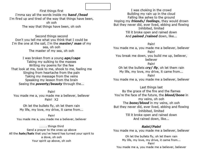 Believer Song Lyrics Analysis | PDF | Language Arts & Discipline