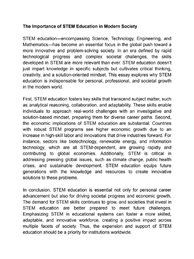 Importance of Stem in Our Society | PDF
