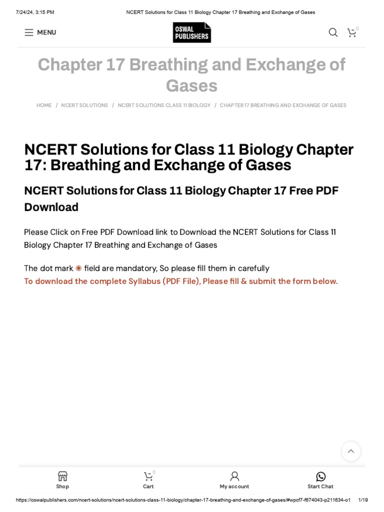 NCERT Solutions For Class 11 Biology Chapter 17 Breathing and Exchange ...
