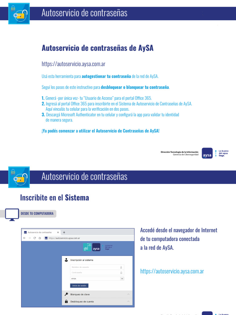 Autoservicio de Contraseñas AySA | PDF | Contraseña | Microsoft