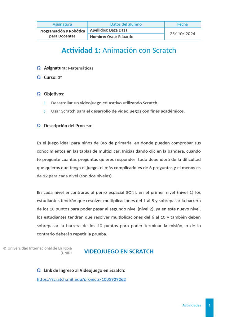 Actividad #1 | PDF | Scratch (lenguaje de programación)
