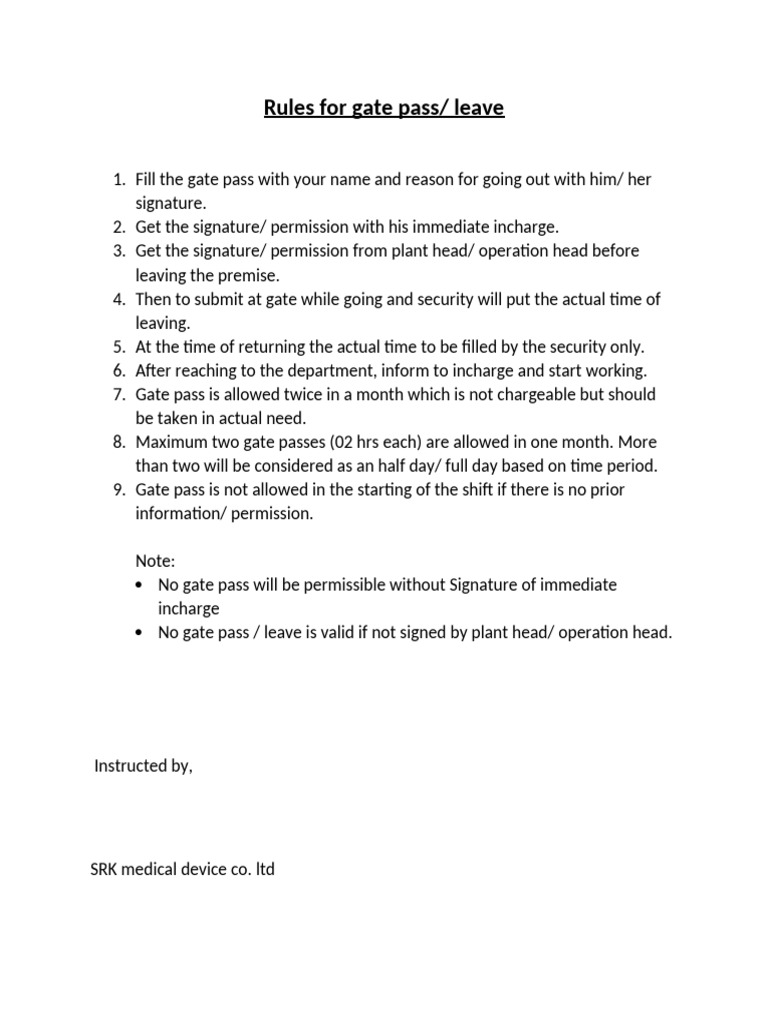 Gate Pass Rules and Procedures | PDF