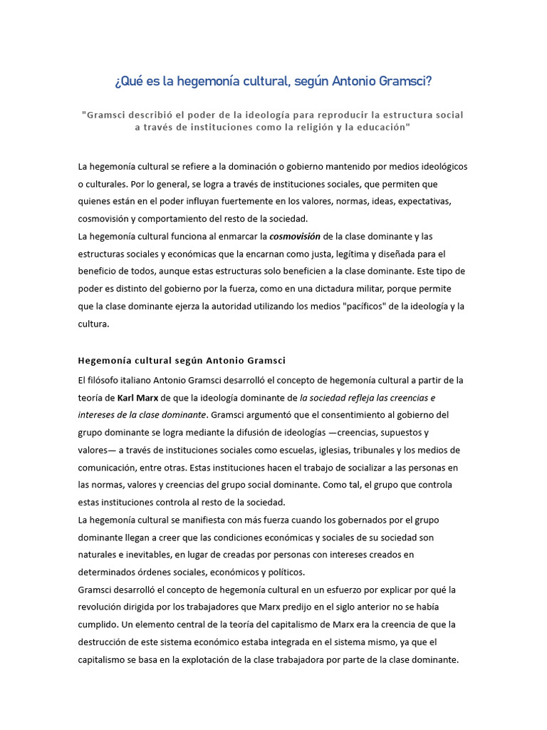 Hegemonia | PDF | Ideologías | Antonio Gramsci