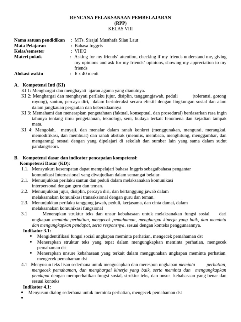 RPP Kelas Viii Tahun 2024-2025 | PDF