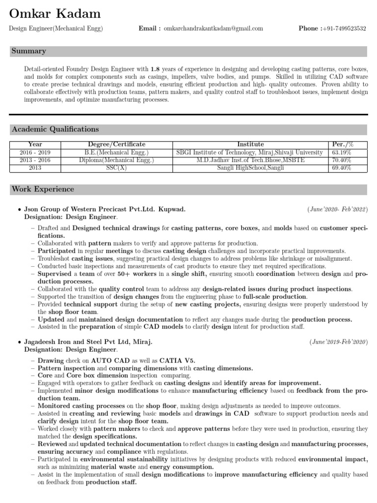 Omkar Kadam Design Engineer Resume | PDF | Microsoft Excel | Computer ... Omkar Kadam Design Engineer Resume | PDF | Microsoft Excel | Computer ...