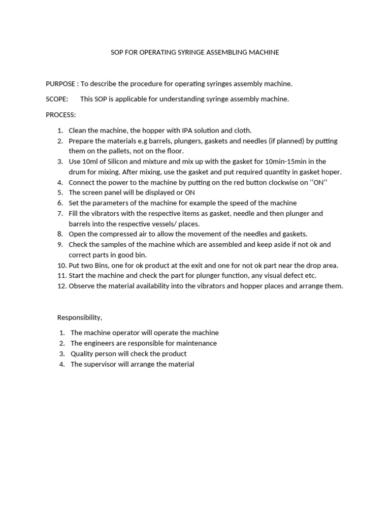 Assly Process For Syringe | PDF