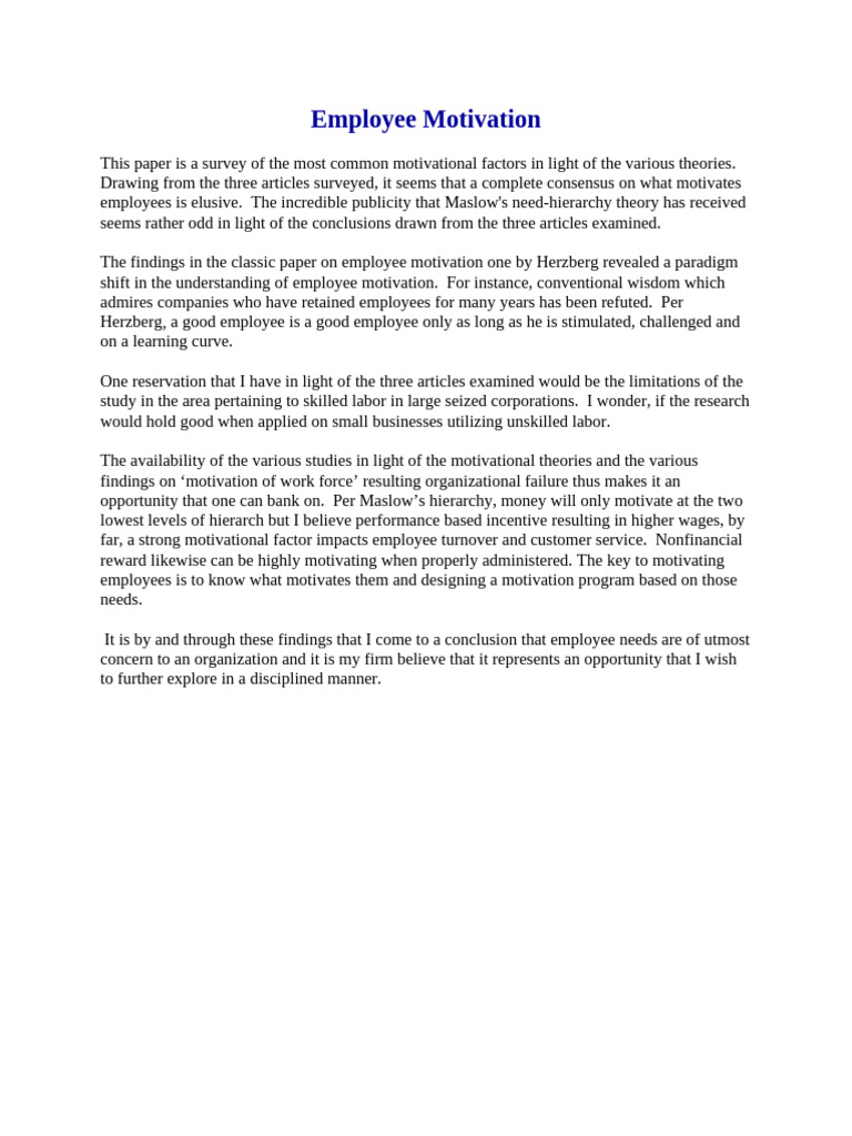 Motivation Within An Organization - Conclusion | PDF | Career & Growth