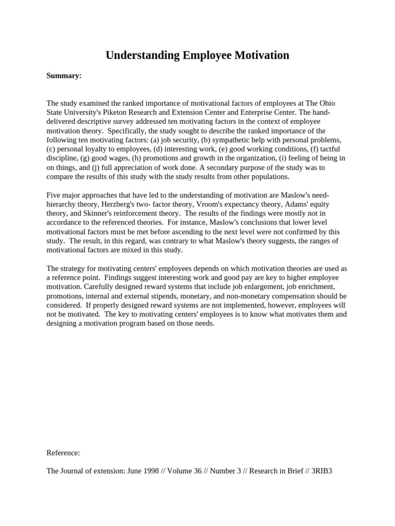 Understanding Employee Motivation - Summary | PDF