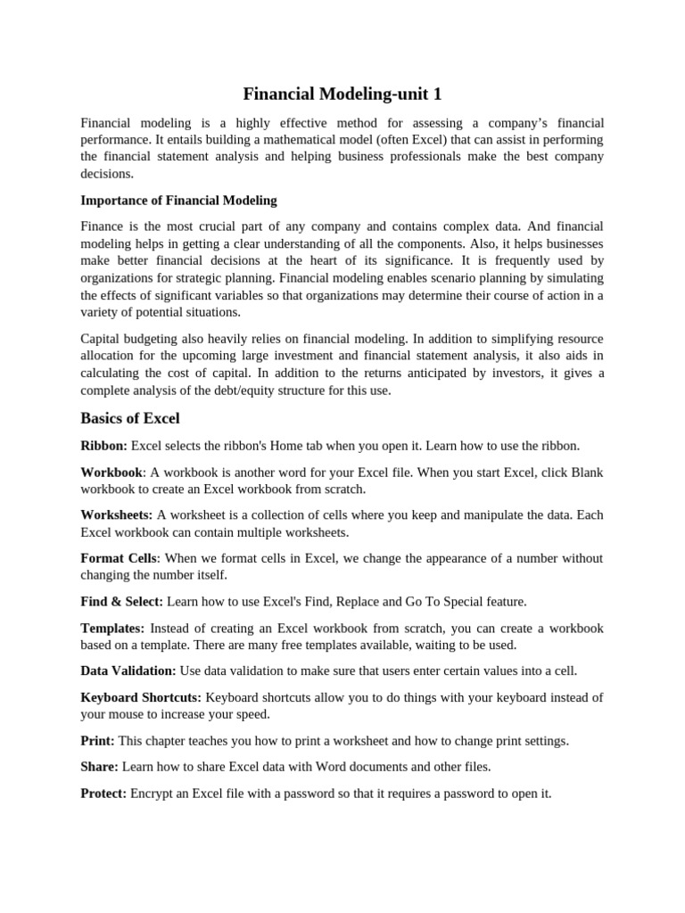 Financial Modeling Unit 1 by Dr. Isha | PDF | Keyboard Shortcut ...