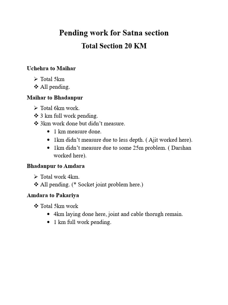 Pending Work For Satna Section | PDF | Home & Garden