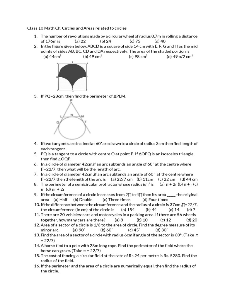 Class 10 Math CH Circles and Areas Related To Circles | PDF | Circle | Area