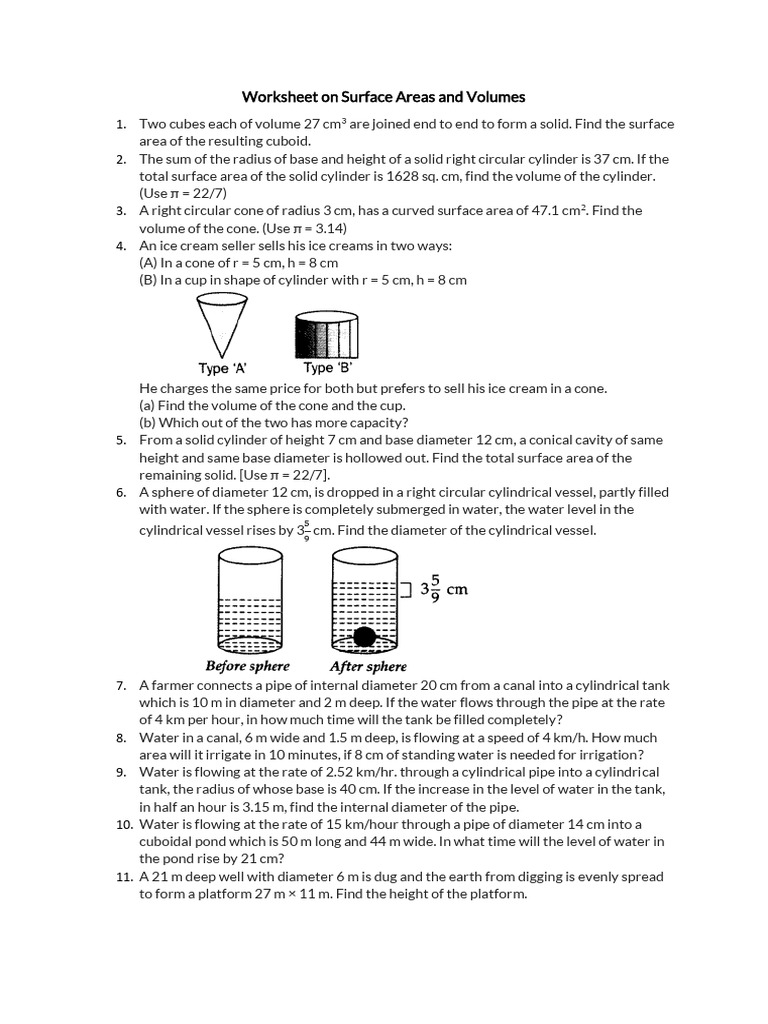 Geometry Volume & Surface Area Worksheet | PDF | Elementary Geometry ...