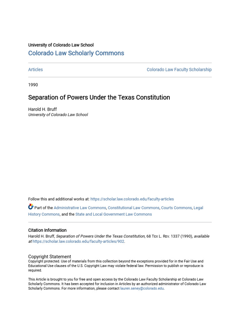 Separation of Powers Under The Texas Constitution | PDF | Separation Of ...