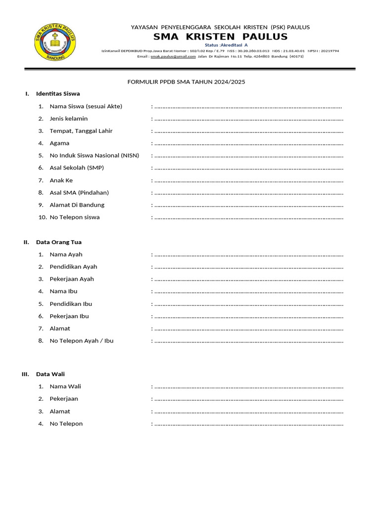 Formulir PPDB Sma Tahun 2024 | PDF