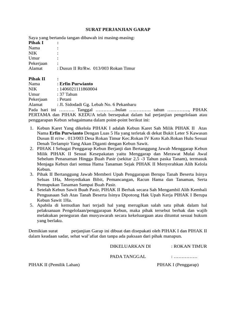 Surat Perjanjian Garap | PDF | Griya & Taman | Sains & Matematika