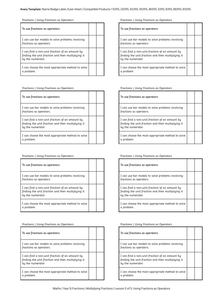 Success Criteria Grid - Using Fractions As Operators | PDF | Elementary ...