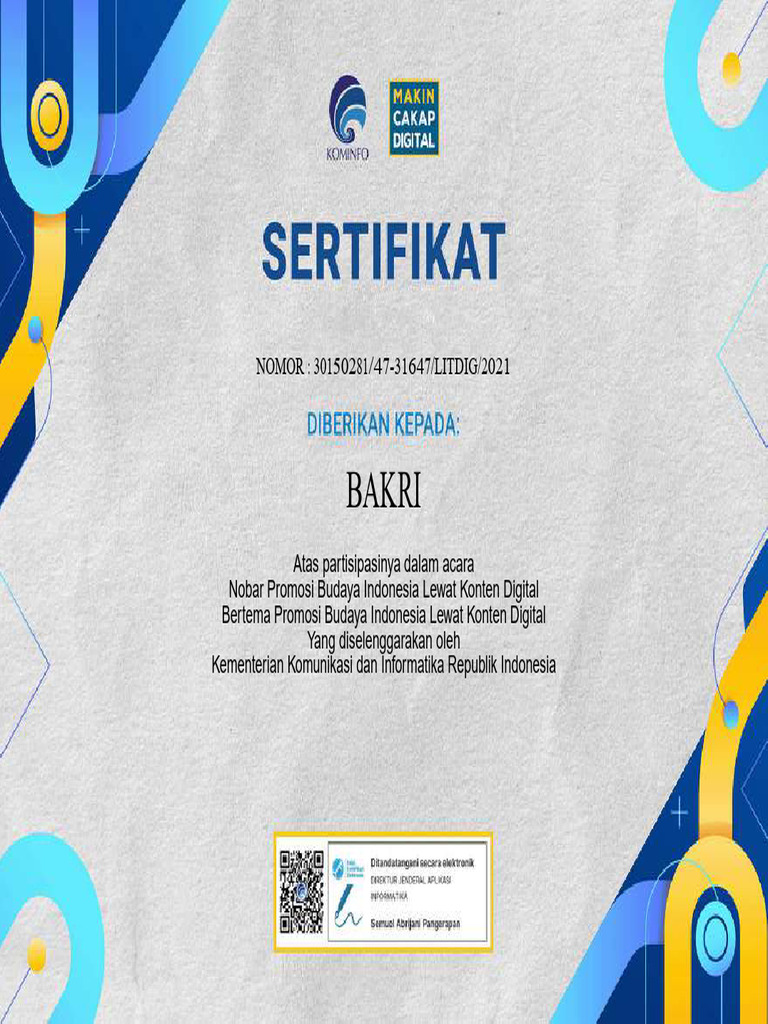 Bakri: NOMOR: 30150281/47-31647/LITDIG/2021 | PDF