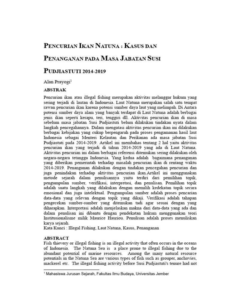 Pencurian Ikan Natuna Kasus Dan Penanganan Pada Masa Jabatan Susi Pudjiastuti 2014-2019 | PDF