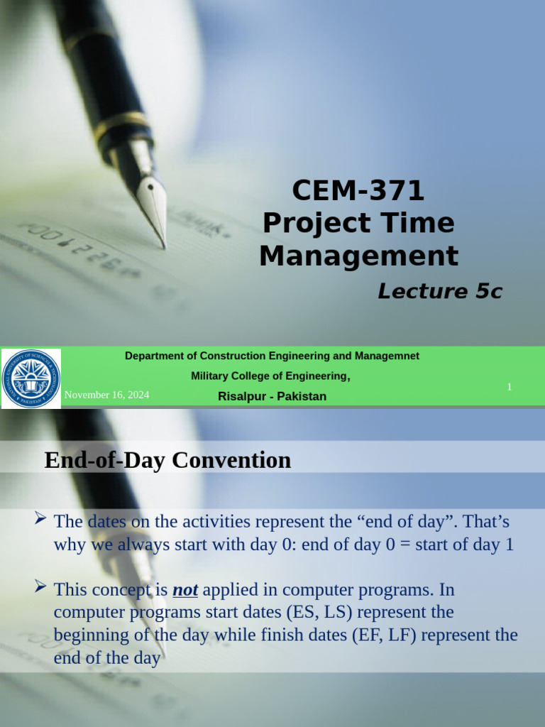 CPM Lecture 5c-Proj Time MGMT | PDF