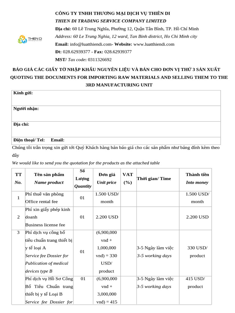 Báo Giá Ttbyt (Trư NG H P 2) | PDF