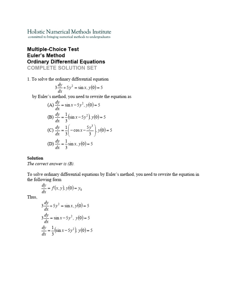 Euler's Method for ODE Solutions | PDF | Equations | Mathematics