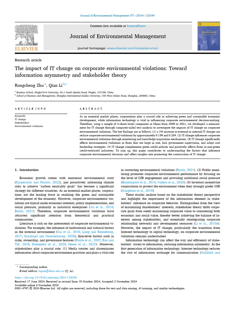 The Impact of IT Change On Corporate Environmental Violations - Toward ...