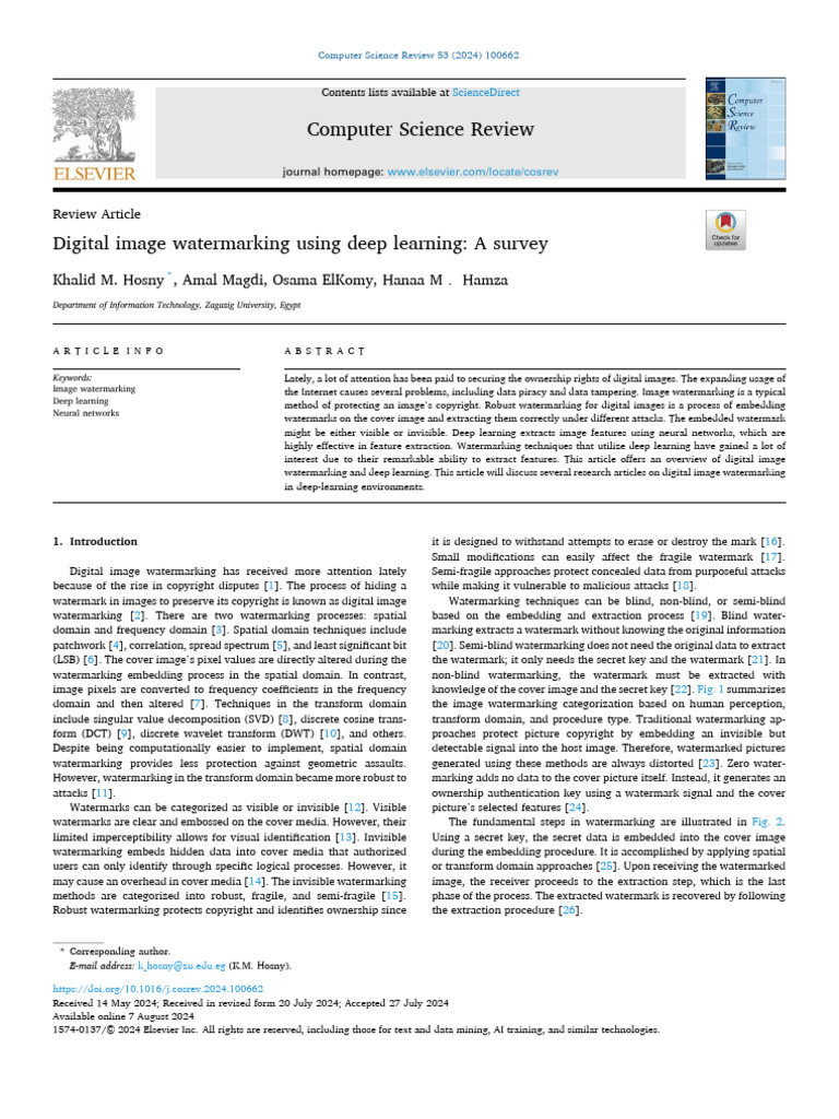 Digital Image Watermarking Using Deep Learning - A Survey | PDF | Deep ...