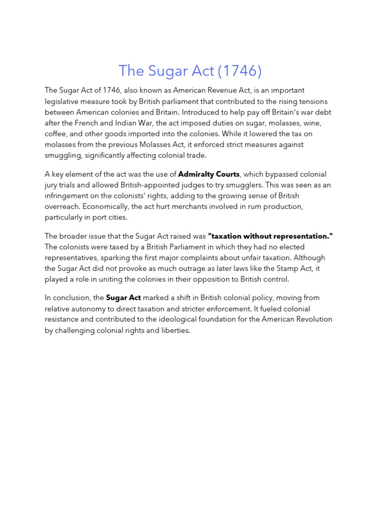 The Sugar Act of 1746: Colonial Impact | PDF | Finance & Money ...