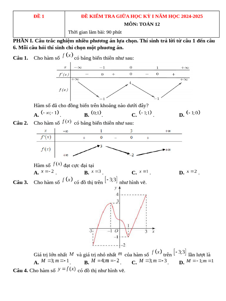 De Thi Giua HK1 Toan 12 KNTT | PDF