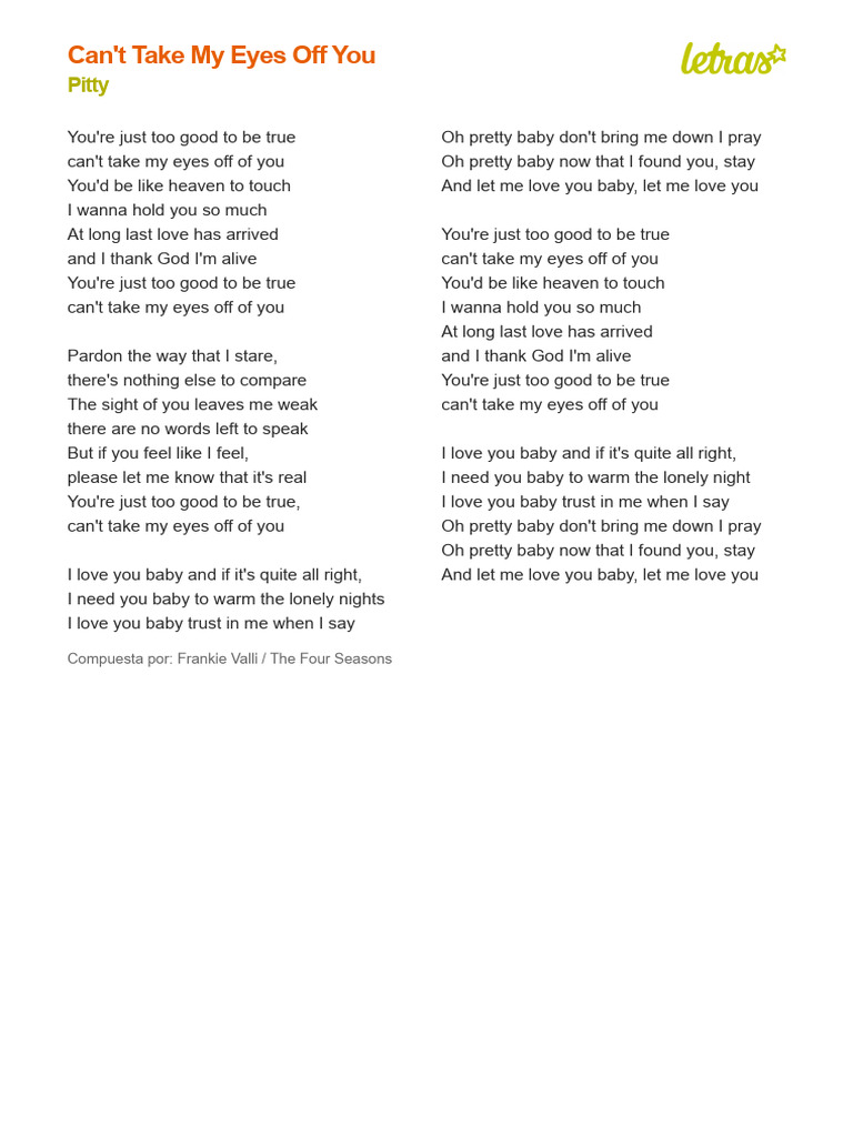 CAN'T TAKE MY EYES OFF YOU - Pitty (Impresión) | PDF