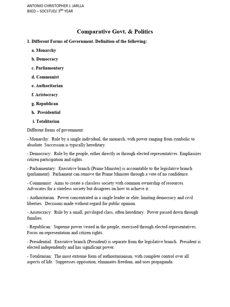 Comparative Govt. & Politics | PDF | Government | Democracy