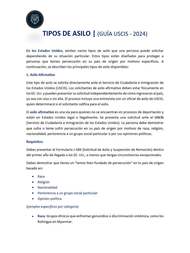 TIPOS DE ASILOS | PDF | Persecucion | Inmigración