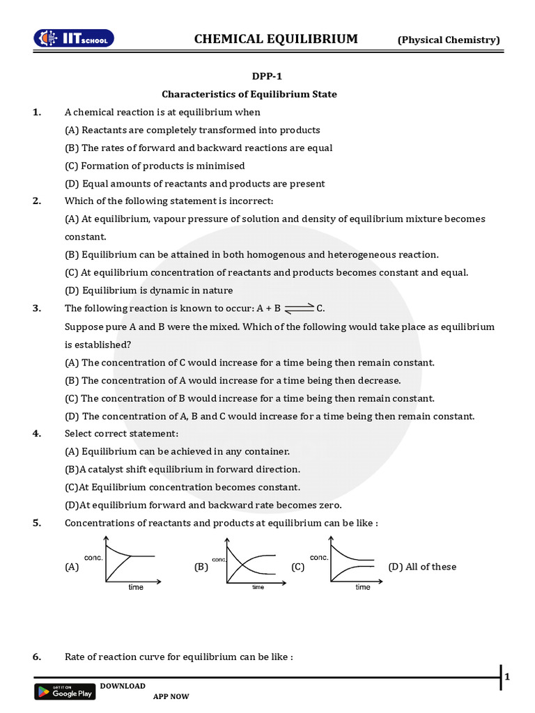 Sheet - 01 - Chemical Equilibrium | PDF | Chemical Equilibrium ...
