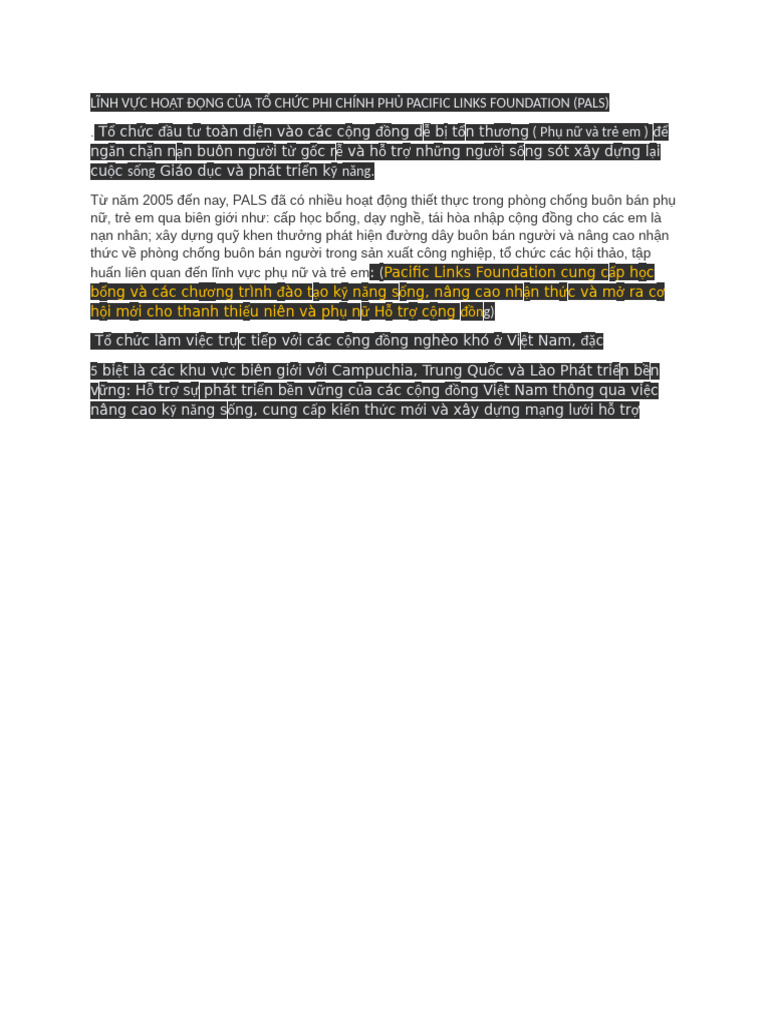 Lĩnh V C Ho T Đ NG C A T CH C Phi Chính PH Pacific Links Foundation | PDF