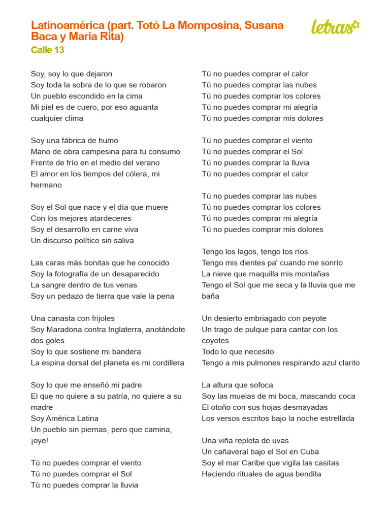 LATINOAMÉRICA (PART. TOTÓ LA MOMPOSINA, SUSANA BACA Y MARIA RITA ...