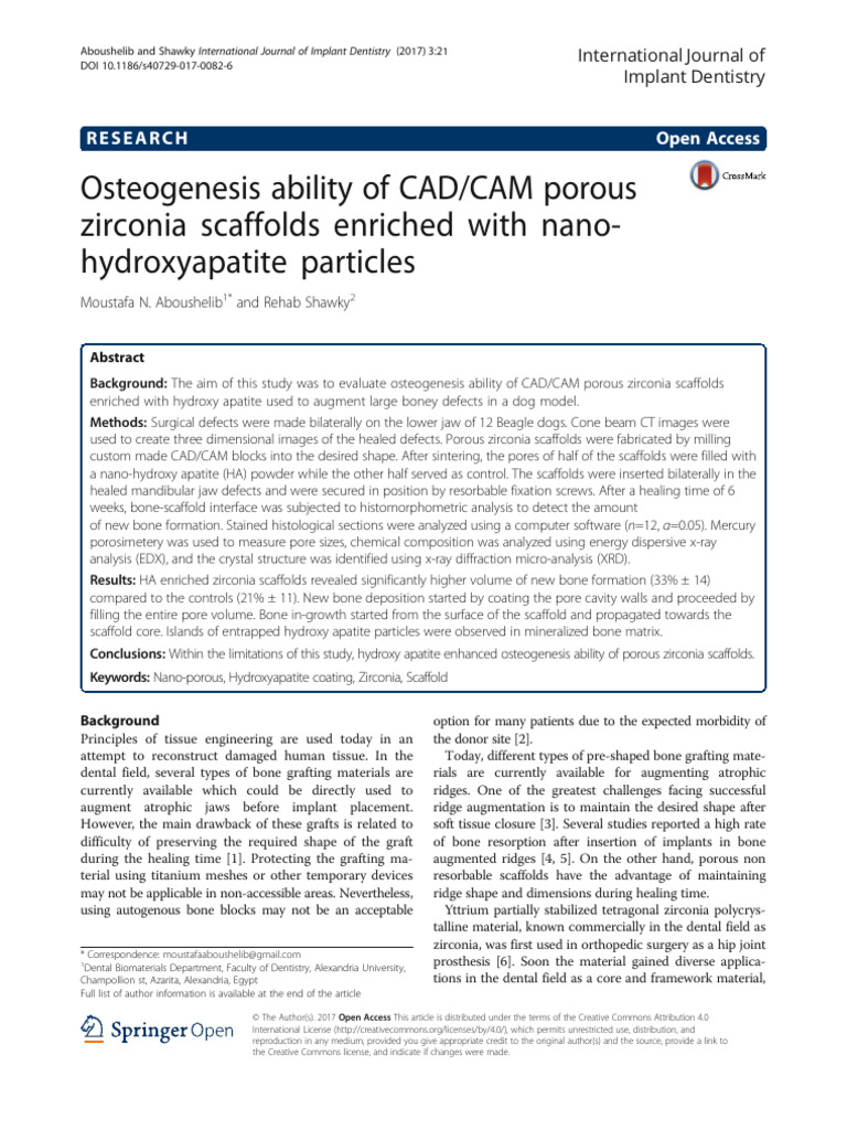 Osteogenesis Ability of CADCAM Porous Zirconia Sca | PDF | Tissue ...