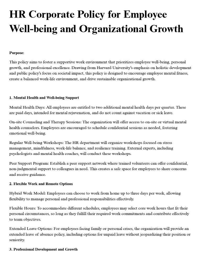 HR Corporate Policy For Employee Well-Being and Organizational Growth ...