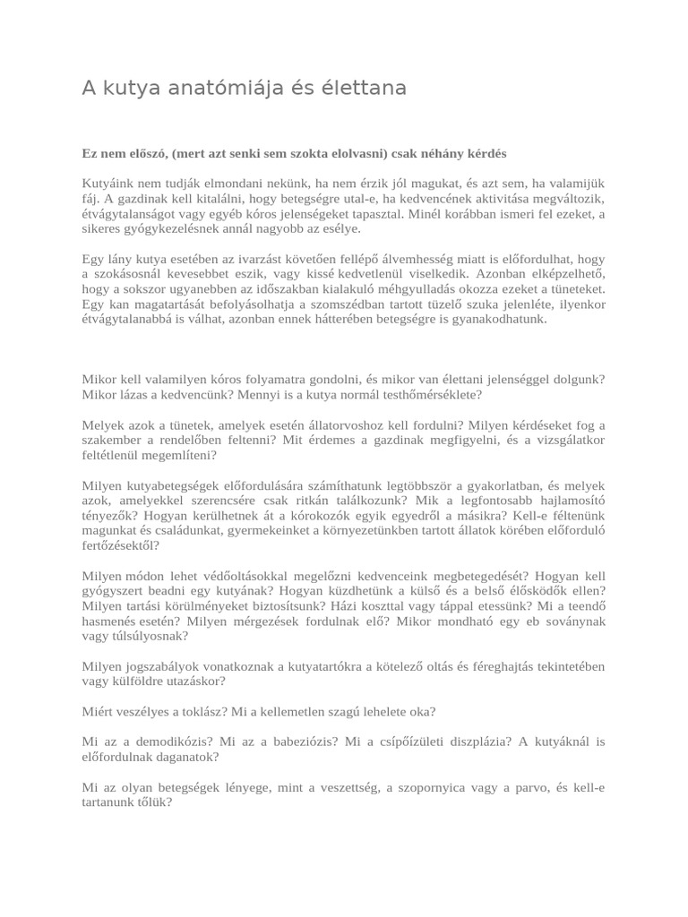 A Kutya Anatómiája És Élettana | PDF