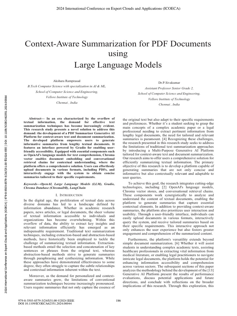 Context-Aware Summarization For PDF Documents Using Large Language Models | PDF | Databases ...