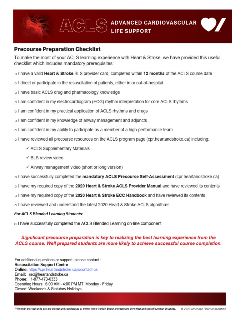 ACLSPrecourse Checklist EN | PDF