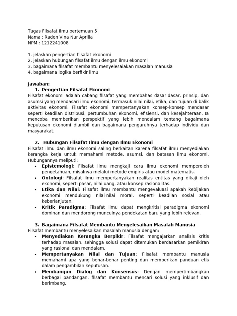 Tugas Filsafat Ilmu Pertemuan 5 Raden Vina Nur Aprilia | PDF | Sains & Matematika | Politik