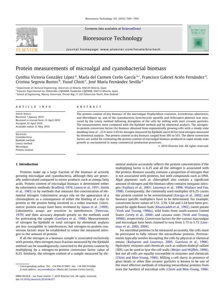 Microalgae and Cyanobacteria Protein Analysis | PDF | Cyanobacteria ...
