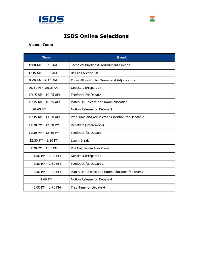 ISDS Regional Selection Schedule 2023 | PDF