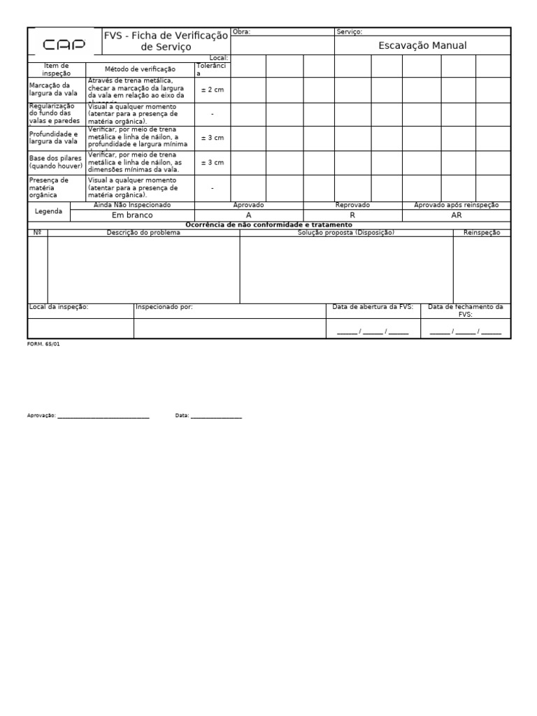 Ficha de Verificação de Escavação Manual | PDF