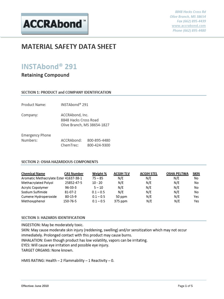 INSTAbond 291 MSDS | PDF | Firefighting | Water
