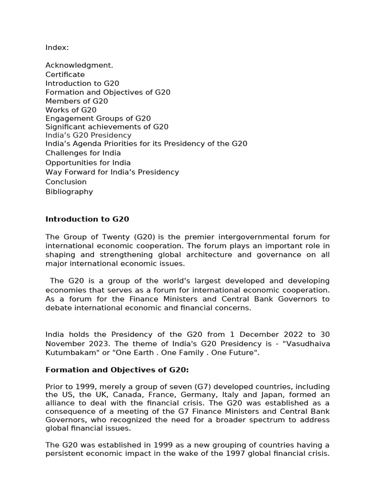 G20 Project For Class 12 Economics CBSE | PDF | Economies | World Economy