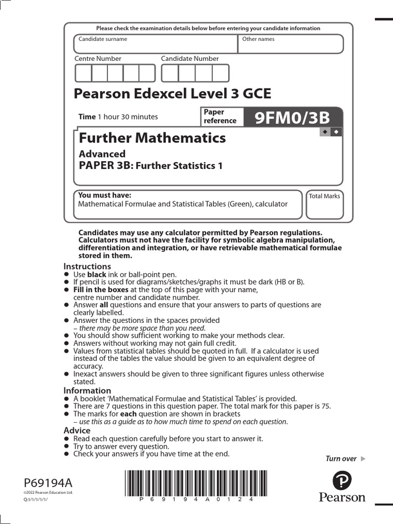 June 2022 A Level FS1 Paper | PDF | Mathematics | Calculator
