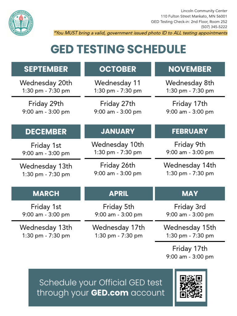 GED Testing Schedule at Lincoln Center | PDF | Identity Document