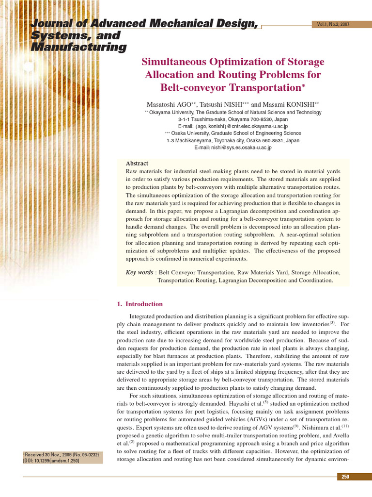 Simultaneous Optimization Of Storage Allocation And Routing Problems For Belt Conveyor