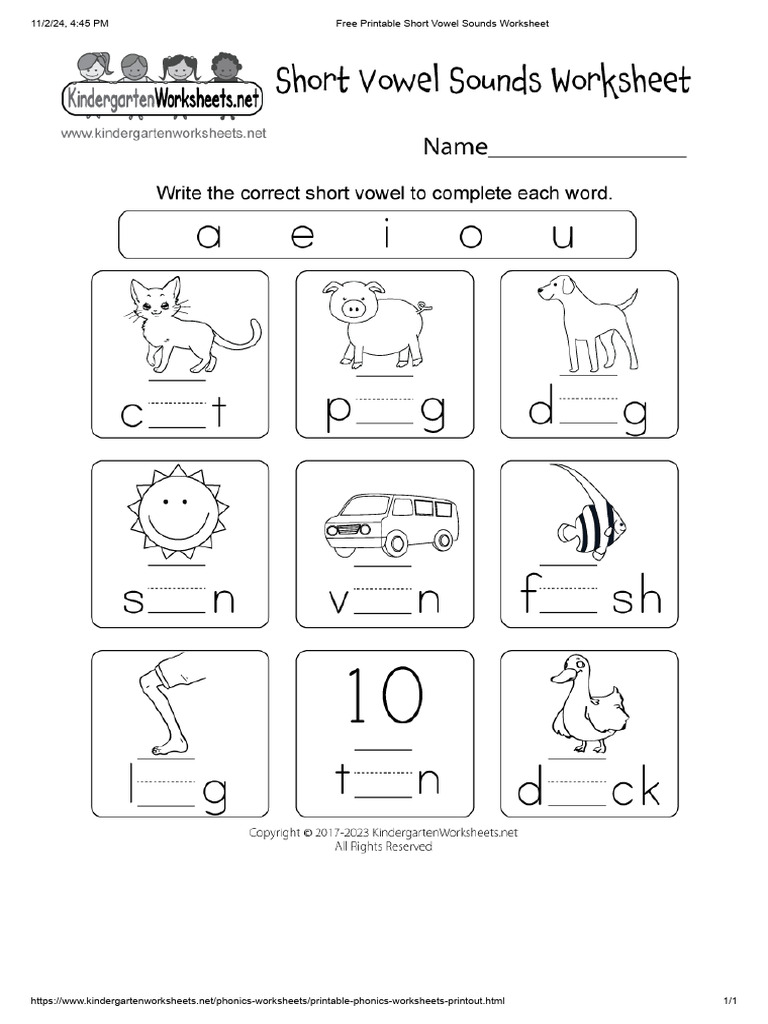 Free Printable Short Vowel Sounds Worksheet | PDF | Foreign Language ...